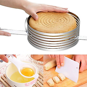 Layered Slicer Cake Ring Set, GDGY 6-8 Inch Stainless Steel Circular Baking Tool Kit Set Mousse Mould Slicing Include 1pc Egg White Separator and 1pc Cake Edge Smoother Scraper Cutter