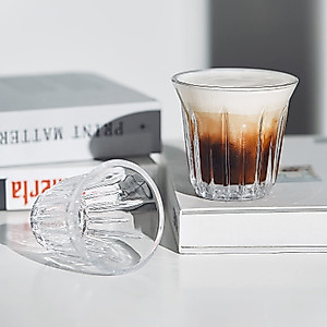 Bincoo Glass Coffee Mug Set 2x90ML, Clear Glass Coffee Mugs with Wooden Coasters, Coffee, Cappuccino, Latte, Espresso Glass Cup Heat Resistant