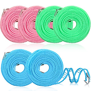 6 Pack Clothesline Windproof Clothesline 16.4 ft Windproof Clothes Drying Rope Blue Pink Green Adjustable Nylon Clothesline Hanging Portable Travel Clothesline for Indoor Outdoor Laundry Camping Home