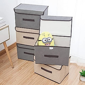 weallbuy Storage Bins with Lids Cloth Pack of 4 Foldable Storage Boxes Organizer Bins for Wardrobe, Clothes, Toys, Books, Cosmetics (Beige)