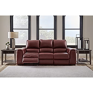 Signature Design by Ashley Alessandro Contemporary Leather Power Reclining Sofa with Adjustable Headrest, Red
