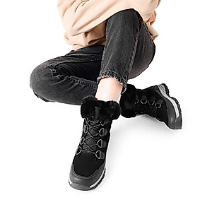 DREAM PAIRS Waterproof Snow Boots for Women, Faux Fur Cozy Warm Insulated Winter Boots Lace Up Mid-Calf Outdoor Shoes for Walking Hiking Hespera,Size 10,Black,SDSB2305W