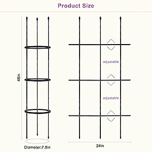 Garden Trellis, 2 Pack Shaped Plant Support, 48" Tomato Cages for Garden, Trellis for Potted Plants Climbing Plants Outdoor Vine Pots Flower Vegetable with 18Pcs Plant Stakes, 6 Shape-adjustable Rings