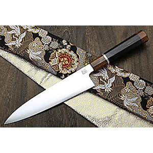 Yoshihiro TM-Hayate ZDP189 Super High Carbon Stainless Steel Gyuto Knife Octagonal Ebony Wood Handle with Sterling Silver Ring (10.5'' (270mm))