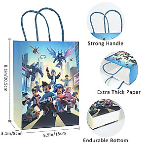 Kauai Sun 16PCS Game Theme Party Gift Bags, Four Unique Designs Goodie Bags for Boys Girls Kids Gaming Party Favors Supplies Candy Treat Loot Exchange Gifting Goodies, Sturdy Extra Thick with Handle