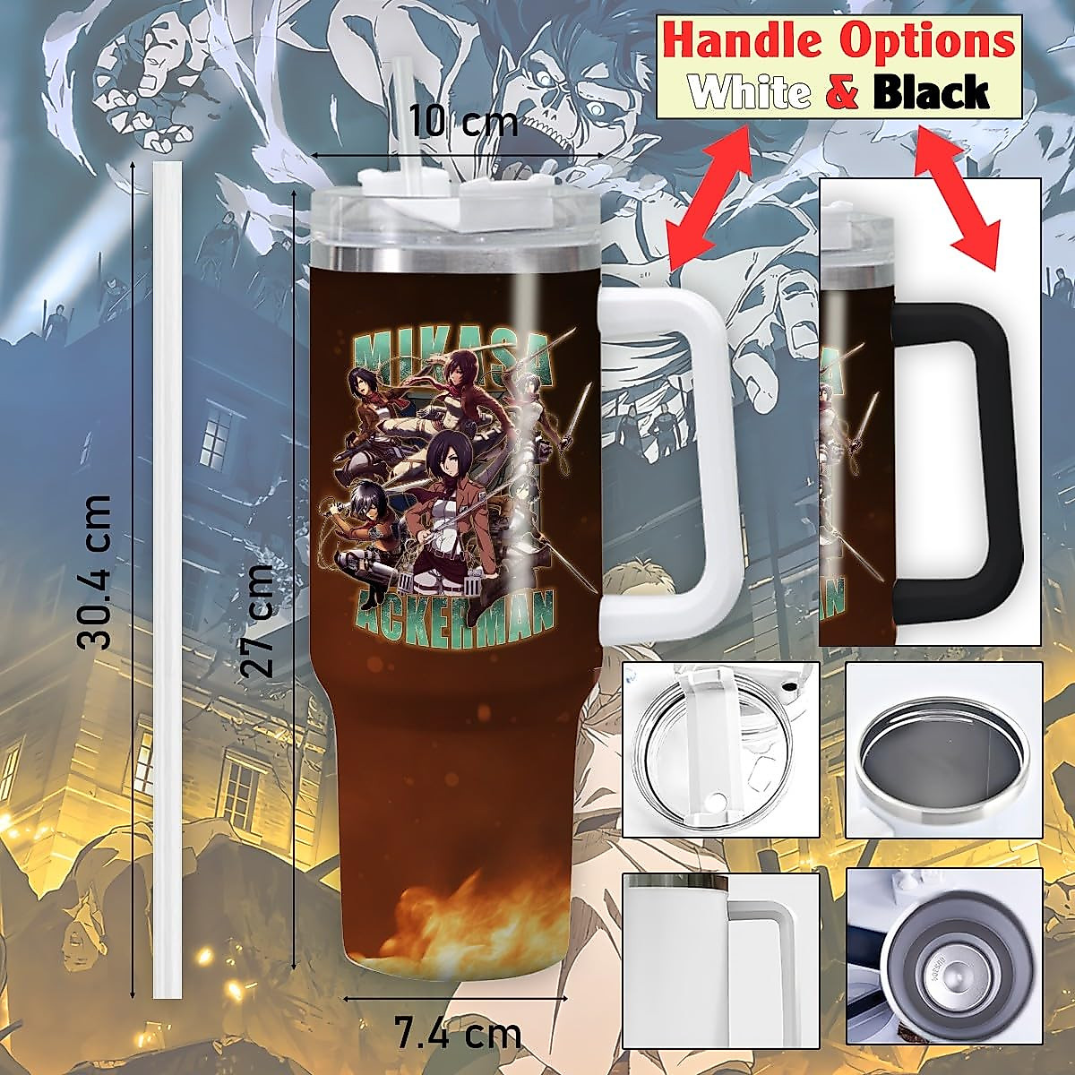 TEEDUU Tumbler 40 Oz Insulated Tumbler With Handle Stainless Steel Double Wall Vacuum AOT Anime Tumblers Hot Cold Tea Coffee Travel Cup Thermos Mug Gift for men women