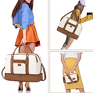 Enoshi Luggage Overnight Bag for Women Canvas Travel Duffel Weekender Bag Shoe Compartment Three-Piece