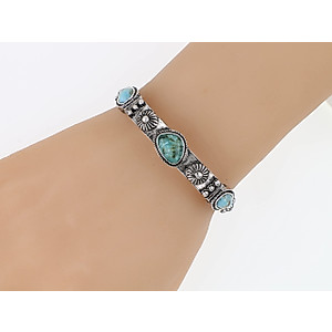 Elosee Western Style Turquoise Stone Stackable Antique Silver Tone Stretch Bracelet (#2)