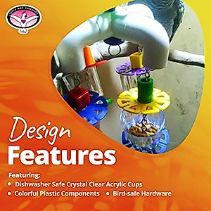 Super Bird Creations SB634 Foraging 4 Way Forager Bird Toy with Clear Acrylic Cups, Medium/Large Bird Size, 12"x7"x7"
