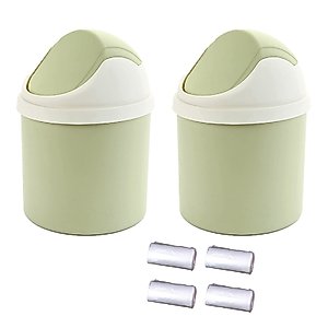 ZGWANSUI 2Pcs Desktop Trash Can with Swing Lid & 120 Trash Bag, Mini Countertop Trash Can for Desk, Tiny Cute Garbage Can, Small Waste Bin for Tabletop Counter Top Vanity Home Office Car, Green