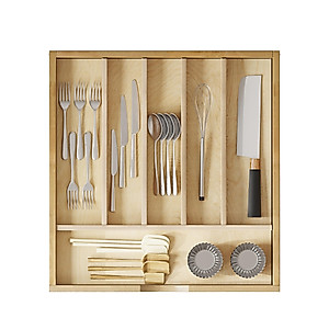 WelFurGeer Flatware Organizer for Drawer, Utensil Organizer for Kitchen Drawers, Wood Cutlery Tray Organizer in Drawer, Flatware Drawer Organizer for Silverware, Flatware in Kitchen (Natural)