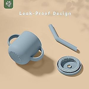 Hippywell 100% Silicone Baby Straw Cup Training Cup | Shatterproof Toddler Cup with Straw and Non-Slip Handles | 5 Oz Capacity | Perfect for Babies 6+ Months (Blue)