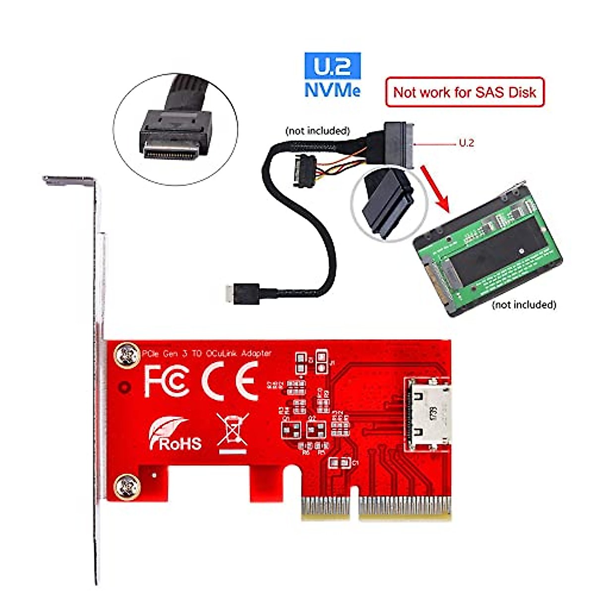 NFHK PCI-E 3.0 Express 4.0 x4 to Oculink Internal SFF-8612 SFF-8611 Host Adapter for PCIe SSD with Bracket