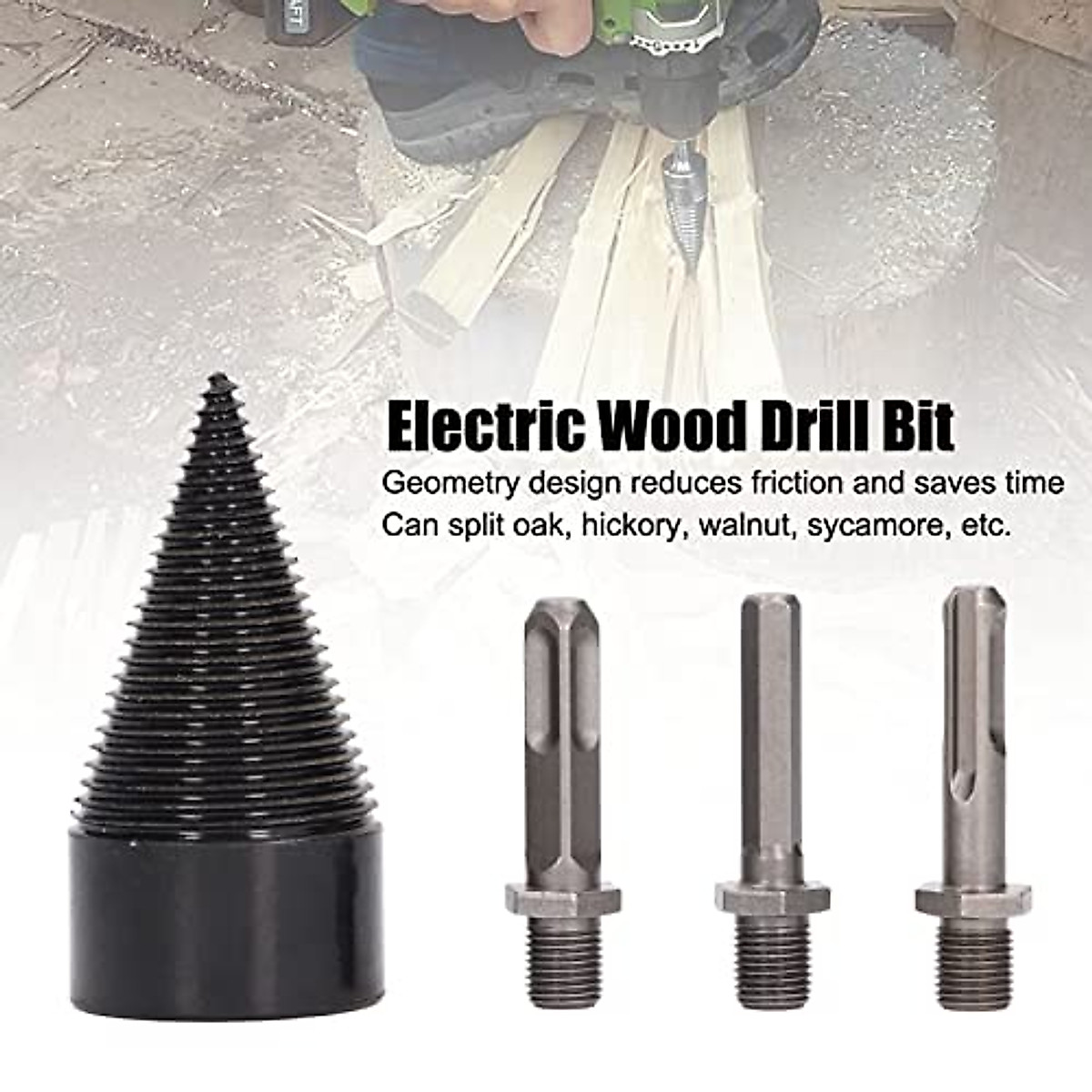 Kadimendium Wood Splitter Drill Bit Electric Firewood Log Splitter Bit Set with 3Pcs Removable Shanks Electric Wood Chopping Tool for Household Hand Drill Stick(50mm / 2in)