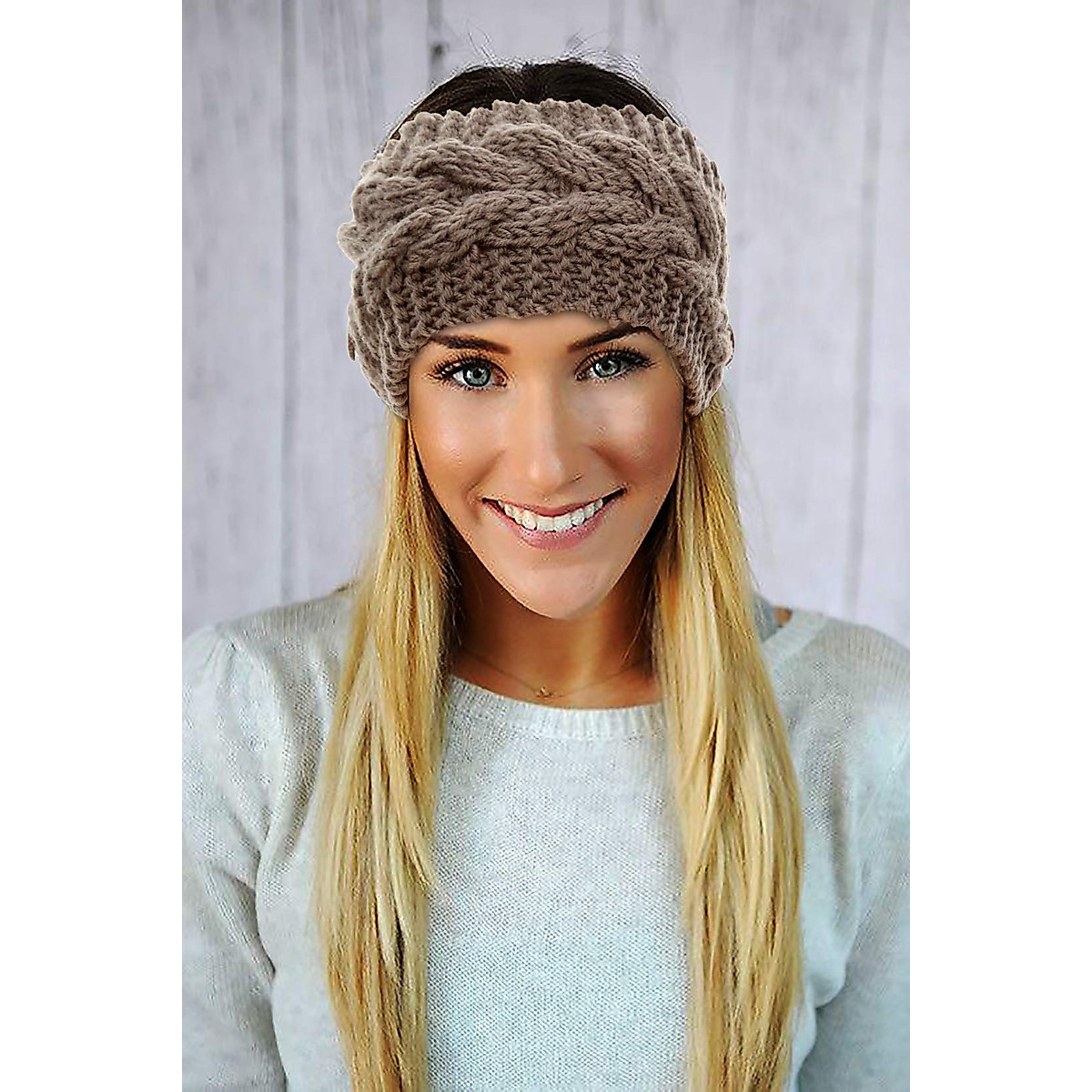 VEEJION 4 Pieces Women Knitted Headbands Winter Warm Twisted Headband with Buttons for Face Mask Cover Cold Weather Head Wrap Hair Bands for Ear Warmer