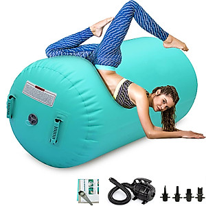 CZGBRO 4FT Air Roller Air Spot Gymnastics Air Barrel, Air Mat Tumble Track Gymnastic Equipment Inflatable Tumbler Backbend Trainer with Electric Pump for Yoga Cheerleading Home & Water Use
