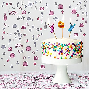 OSDUE 3000 Pieces Pink Gold Silver Happy Birthday Confetti, 18 Years Birthday Cake Confetti, Metallic Foil Balloon Confetti, Table Scatter Confetti Decoration Supplies, for Birthday Party (18th Style)