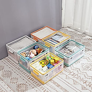 OEMVALATY 2 Packs Storage Bins with Lids,28 Qt. Clear Stackable Lidded Storage Bins,Collapsible Storage Cube Bins with Wheels, Plastic Storage Box Containers with Double Doors for Home, Office, Bedroom, Living Room