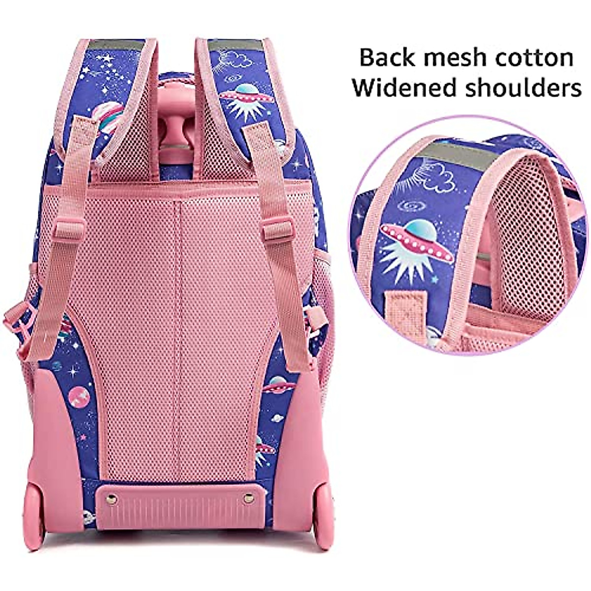 Kids Rolling Backpack for Girls, 18 Inch Wheeled Trolley School Backpack with Lunch Bag Pencil Case, 3 IN 1 Bookbag Set School Kids Trolley Travel Trip Luggage (Purple)