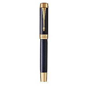 PARKER Duofold Centennial Fountain Pen, Prestige Blue Chevron, Fine Solid Gold Nib, Black Ink and Convertor (1931369)