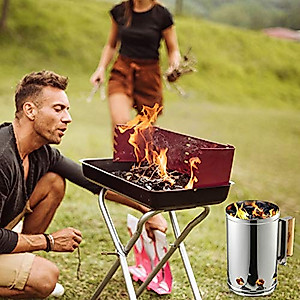 Cabilock Charcoal Grill Chimney Starter Quick Start Grill Barbecue Chimney Lighter Basket Can Canister BBQ Fire Starter Grilling Camping Accessories