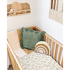 Muslin Crib Sheets for Girls and Boys, Cotton Boho Neutral Fitted Baby Crib Sheet for Standard Crib Mattress & Toddler Bed Mattress (52"x28"), Soft and Breathable, 2 Pack (Roman Green&Botanical Leaf)