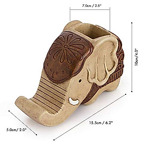 COOLBROS Pen Pencil Holder with Phone Stand, Resin elephant Shaped Pen Container Cell Phone Stand Carving Brush Scissor Holder Desk Organizer Decoration for Office Desk Home Decorative (Retro Brown)