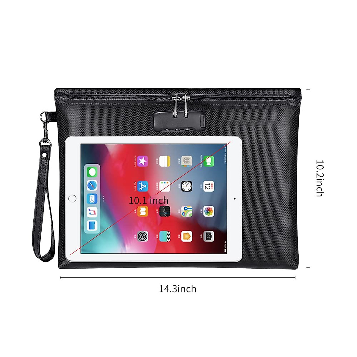 Fireproof Document Bag with Lock, ZOOPIP 14.3"x10.2" Fireproof and Waterproof Money Bag with Zipper Closure, Storage Pouch for A4 Letter Size Document, Cash, Cell Phone, Tablet, Credit Card,Passport