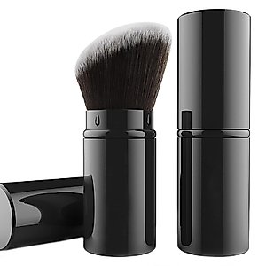 Falliny Retractable Makeup Brush, Angled Kabuki Powder Foundation Sunscreen Makeup Brush, Travel Face Blush Brush with Cover for Blush, Bronzer, Buffing, Concealer, Highlighter,Powder Cosmetics