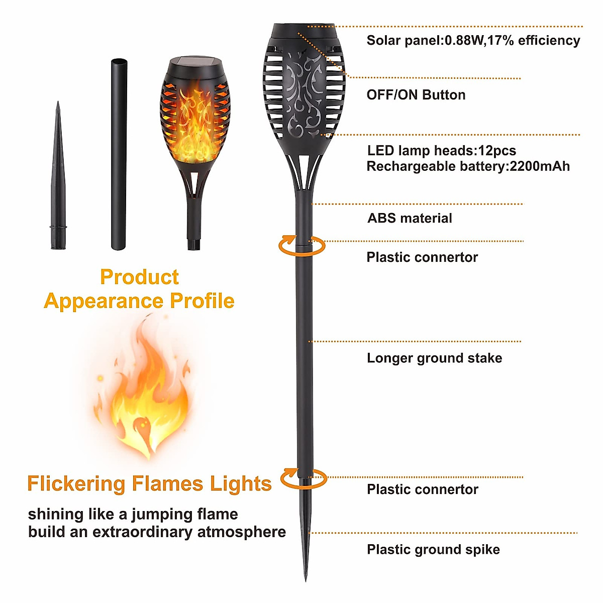 RIDALUX Solar Outdoor Lights Decorative with Flickering Flame: 12Pack Mini Solar Landscape Lights Waterproof - LED Torch Lights for Yard Patio Pathway (Yellow)