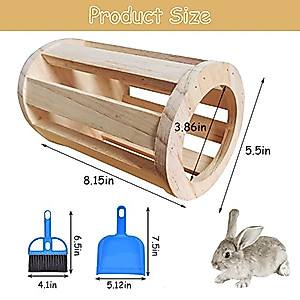 Tfwadmx Rabbit Hay Feeder Rack Wooden Food Manger Grass Holder Cylindrical Feeding Hay Mange for Guinea Pigs Bunny Chinchilla Hamster Small Animals