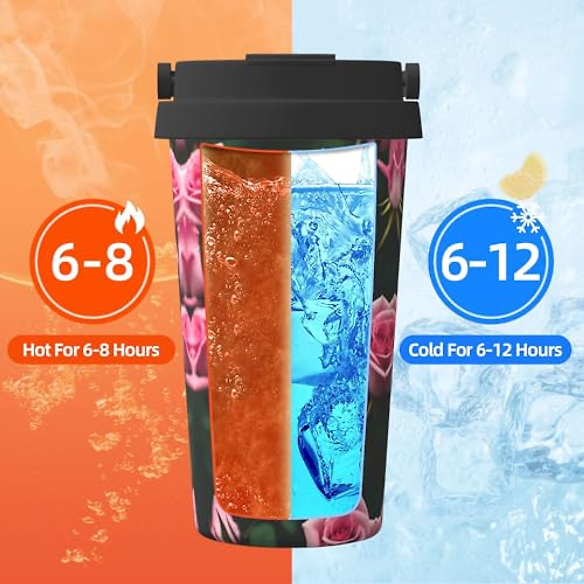 WANGXUEE Red Rose Flowers Print 500ml Stainless Steel Travel Tumbler Double Wall Vacuum Insulated Coffee Mug
