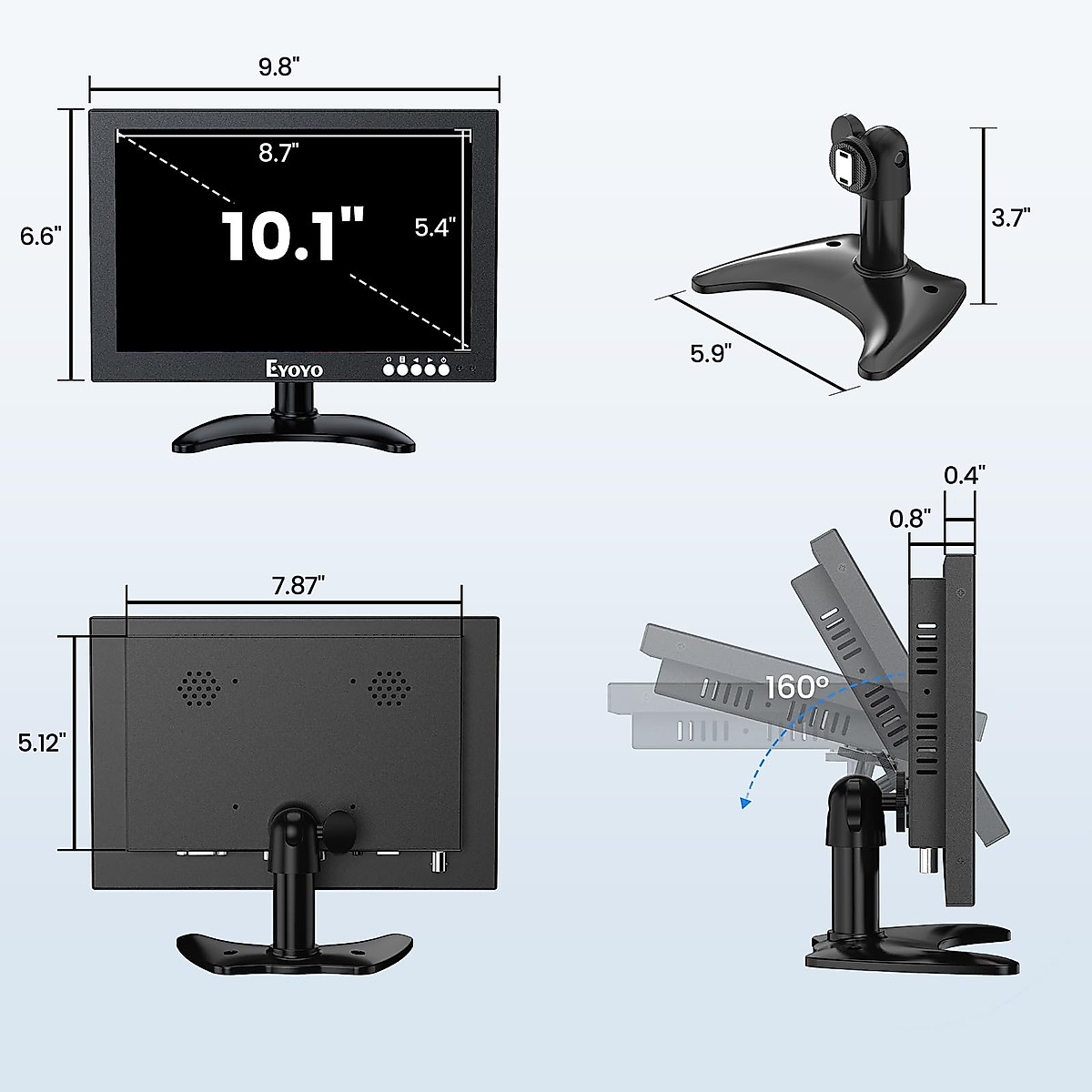 Eyoyo Security Camera Monitor Screen 10.1 Inch Small Computer Monitors 1920x1200 FHD CCTV Monitor with HDMI VGA BNC AV USB Built in Speaker for Home Office