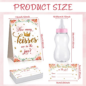 Fuutreo Guess How Many Baby Shower Game Sign with 50 Cards Floral Greenery Baby Shower Decorations with 2.76 x 2.76 x 8.27 Inch Baby Bottles for Girl Boy Party Games Favor Gift (Cute Style)