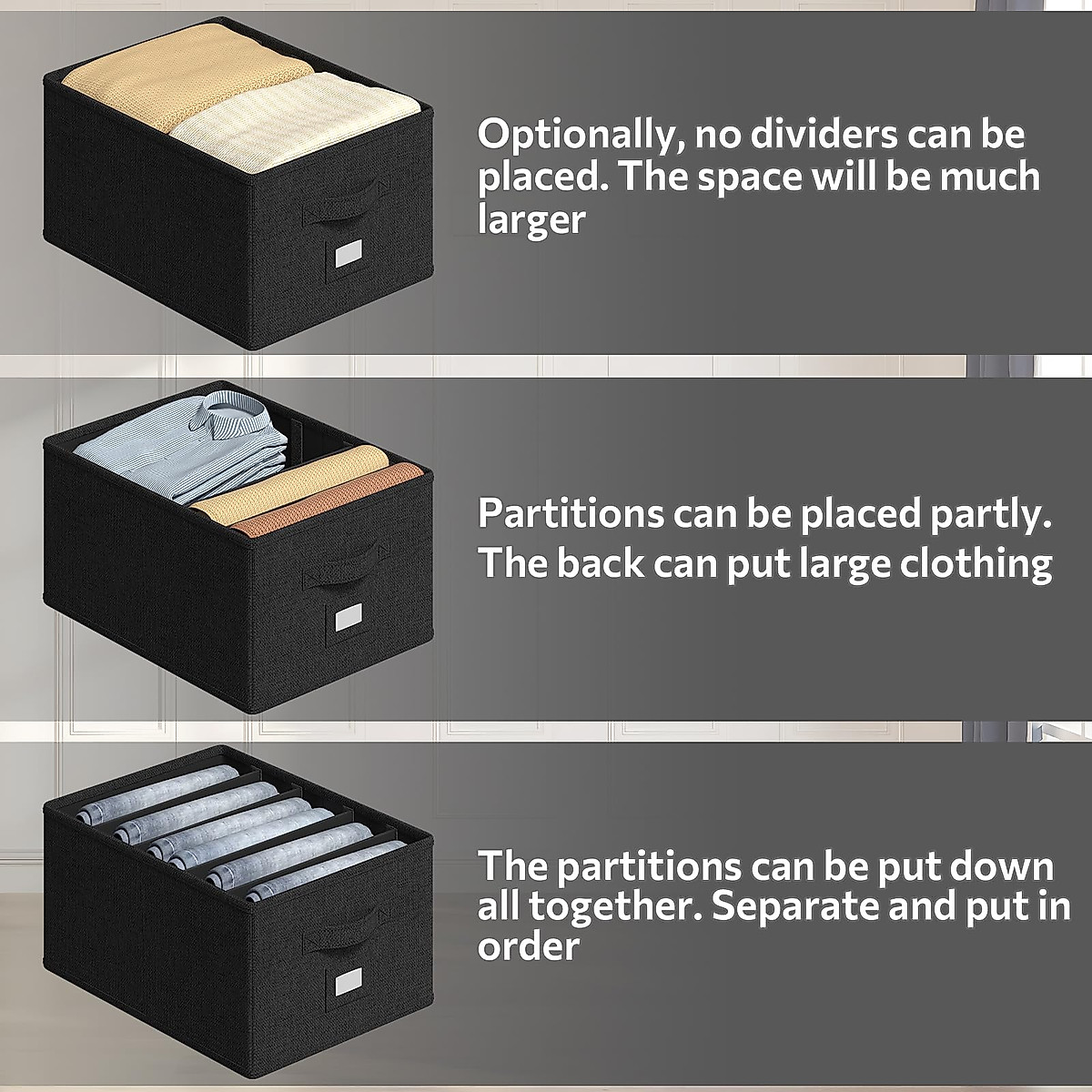FAikhom Clothes Organizer for Closet-Multifunctional Clothes Storage Bins with Removable Had Dividers Foldable Closet Jeans Organizer Box with Label Windows Carrying Handles
