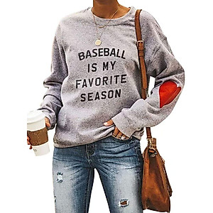 KIRJAUDU Women's Comfy Casual Long Sleeve Heart Shape Patched T-shirts Funny Letter Print Sweatshirt M Grey-4
