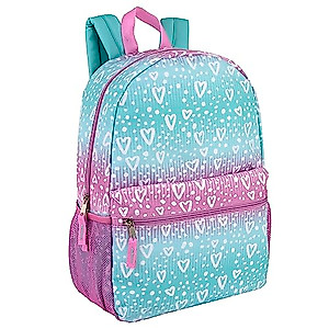 17 Inch Backpack with Side Pockets for Girls for School, Travel, Hiking, Camping (Ombre Hearts)