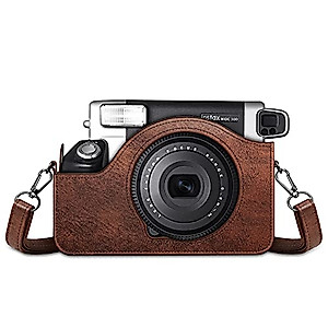 Fintie Protective Case for Fujifilm Instax Wide 300 Instant Film Camera - Premium Vegan Leather Bag Cover with Removable Strap, Vintage Brown