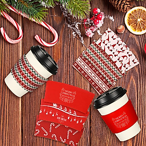 60 Pieces Christmas Coffee Cup Sleeves Red Double Layer Paper Sleeves Fits 12 and 16 oz Disposable Santa Cup Jacket for Christmas Hot Chocolate, Coffee, Cocoa, Tea or Cold Beverage, 6 Designs