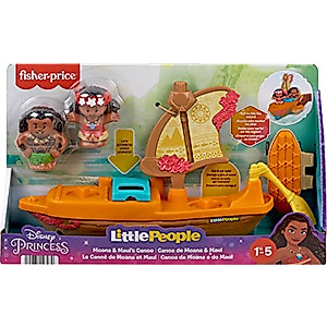 Fisher-Price Little People Toddler Toys Disney Princess Moana & Maui’s Canoe Sail Boat with 2 Figures for Ages 18+ Months
