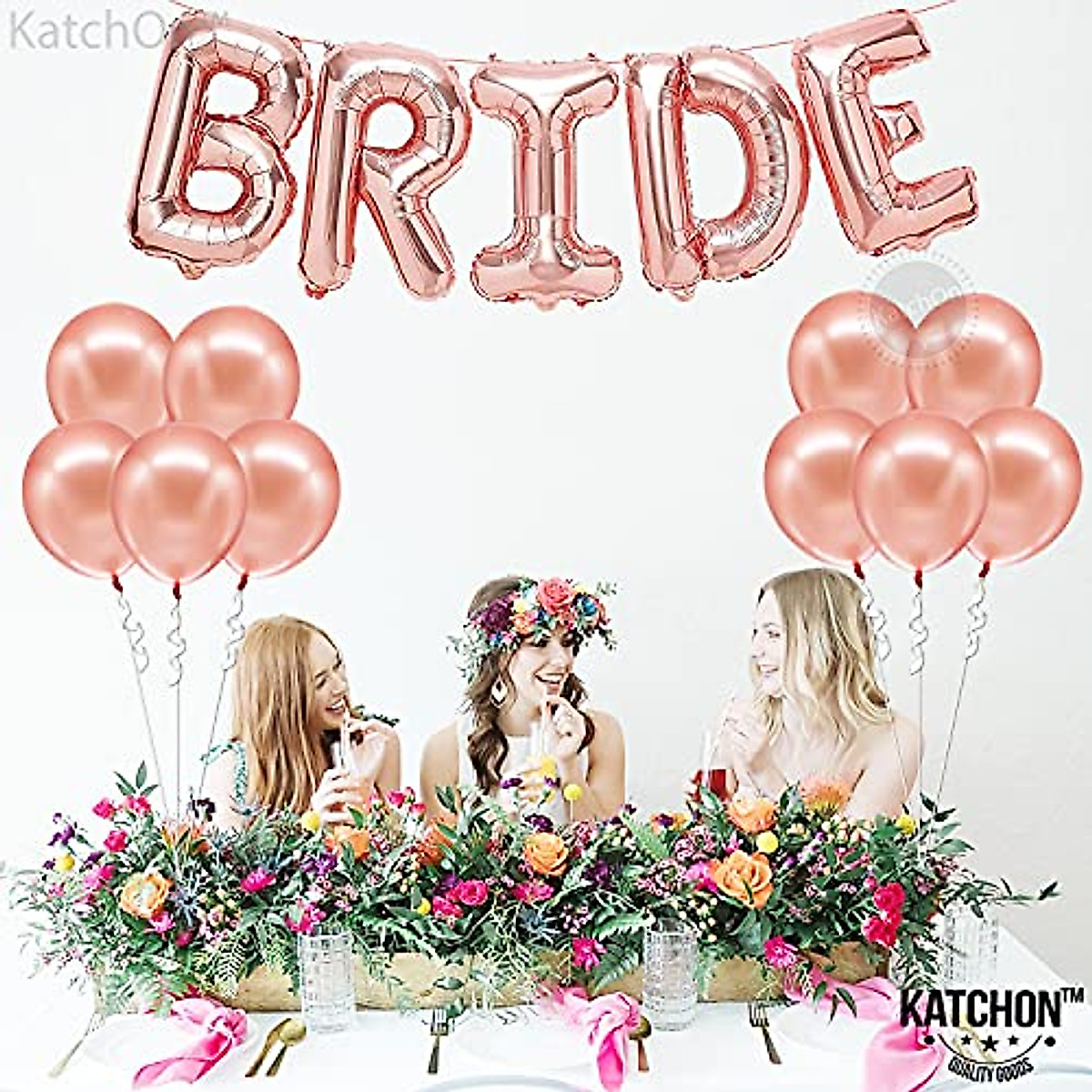 KatchOn, Bride Balloons Rose Gold Set - 16 Inch, Pack of 15 | Rose Gold Bride Balloon, Latex Balloons | Bride Balloons Bachelorette Party Decorations | Bride Decorations | Bridal Shower Decorations