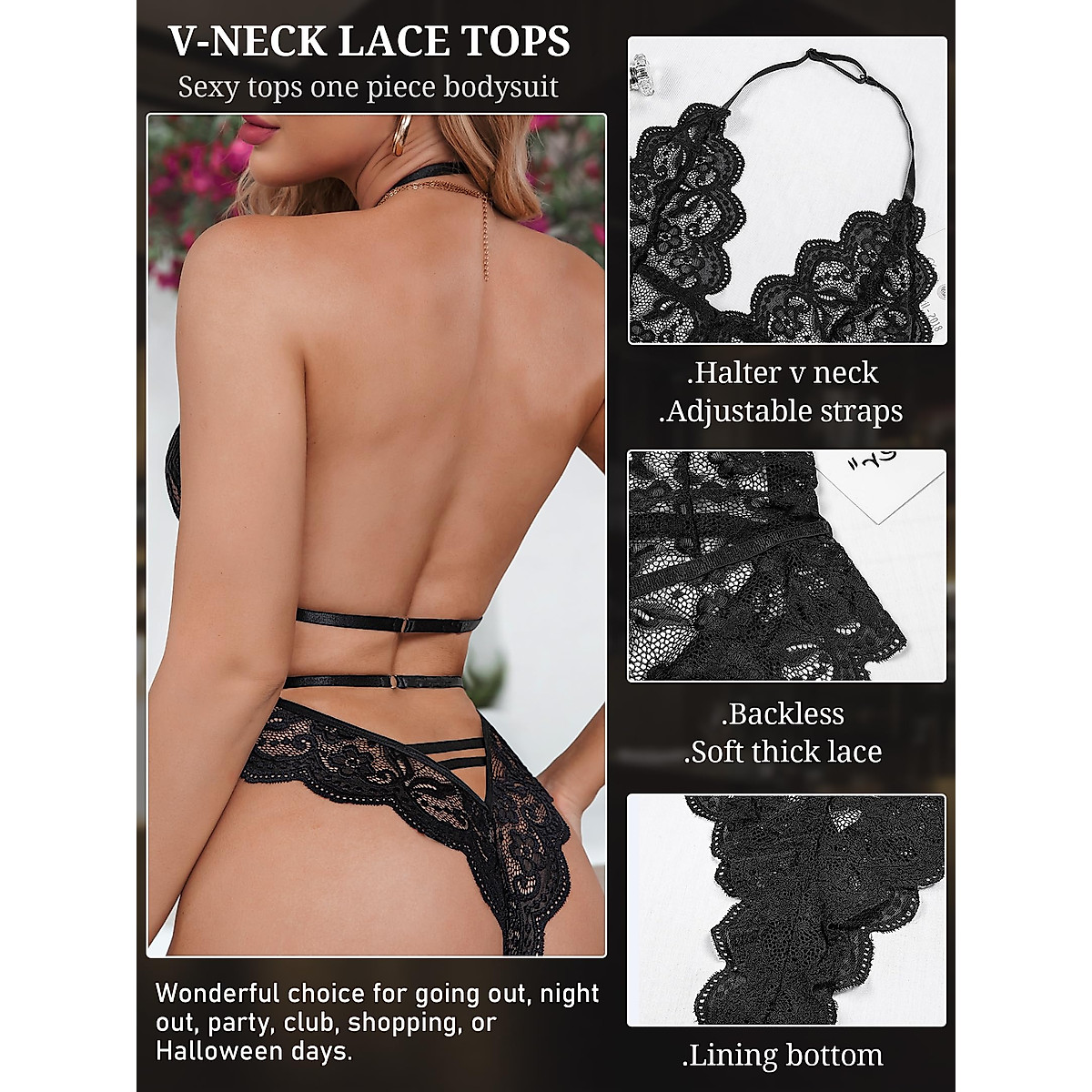 Dlsave Sexy Lingerie for Women,Deep V-Neck Lace Bodysuit Bridal Lingerie Backless One piece Teddy Body Suits Tops Wedding