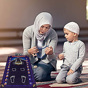 Asheep Smart Muslim Prayer Mat for Kids, Muslim Prayer Rug Electronic Islamic Prayer Mat with Worship Step Guide for Kids Toddlers, Kid Ramadan Gifts, 43.3x27.5 in (Color : Dark Blue)
