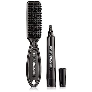 Gordon Andres Water Proof Beard Pencil for Men, Long Lasting Coverage & Natural Finish - Beard, Moustache & Eyebrows - Micro-Fork Tip for Seamless Application - Includes Brush for Blending (Black)
