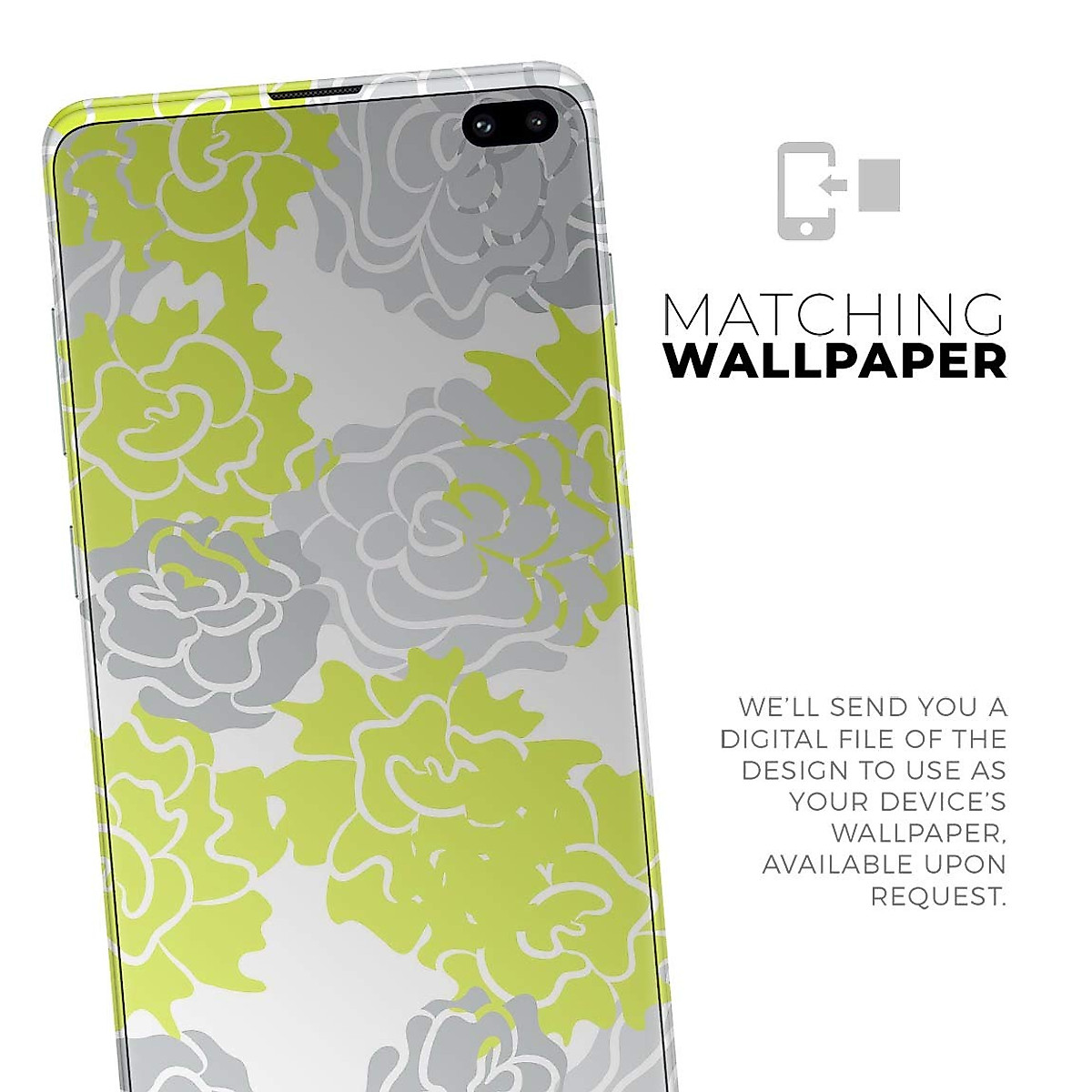 DesignSkinz Gray and Lime Green Cartoon Roses Protective Vinyl Decal Wrap Skin Cover Compatible with The Samsung Galaxy S20 (Screen Trim & Back Glass Skin)