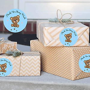 Blue Tedd Bear Stickers 2" Thank You Beary Much Labels-250 Pcs Teddy Bear Thank You Sticker Labels Boy Baby Shower Favors Labels Birthday Party Favor Labels with Balloon for Gift Bags Seal Sticker