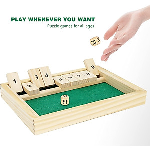 Win SPORTS Wooden Shut The Box Game - Dice Game 2 Player,Board Game,Classics Tabletop Version,Popular Pub Game,Math,Travel for Kids #9