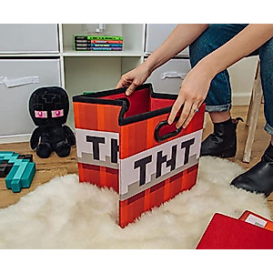 Minecraft TNT Block 13-Inch Storage Bin Chest With Lid | Foldable Fabric Basket Container, Cube Organizer With Handles, Cubby For Shelves, Closet | Home Decor Essentials, Video Game Gifts