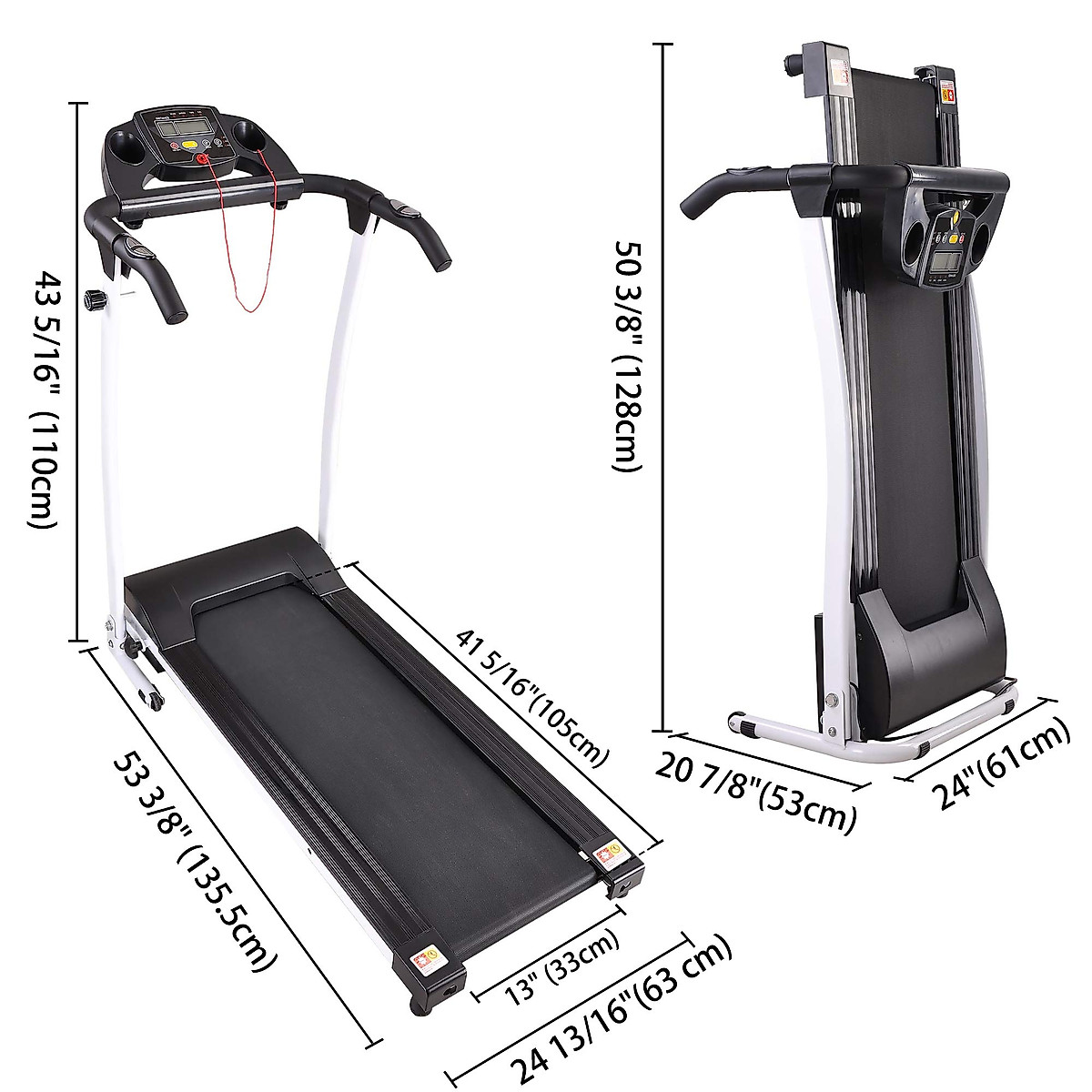 AW Folding Electric Treadmill Portable Running Walking Treadmill with LCD Display Easy Assembly for Home Exercise White