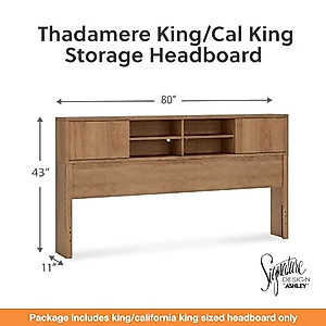 Signature Design by Ashley Thadamere Rustic Storage Headboard with USB Ports, King/California King , Light Brown